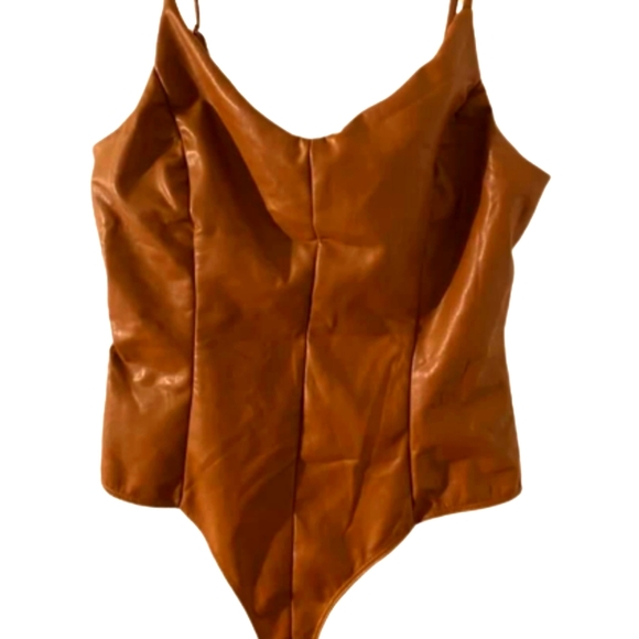 Blashe | Tops | Brown Leather Bodysuit | Poshmark